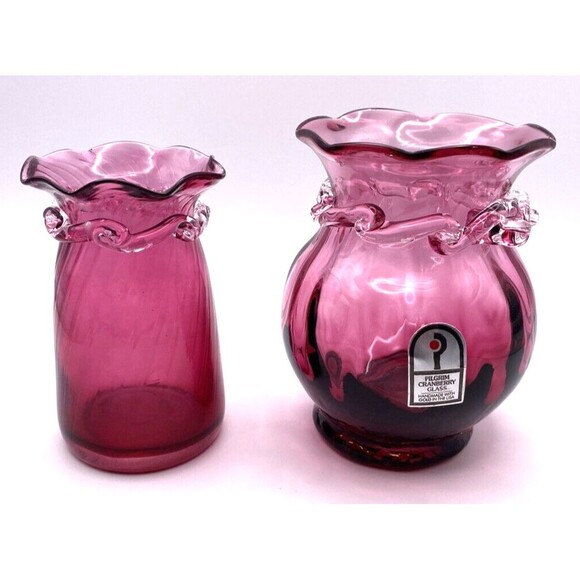 Pilgrim | Accents | 2 Vintage Pilgrim Cranberry Glass Vase Swirl Red ...